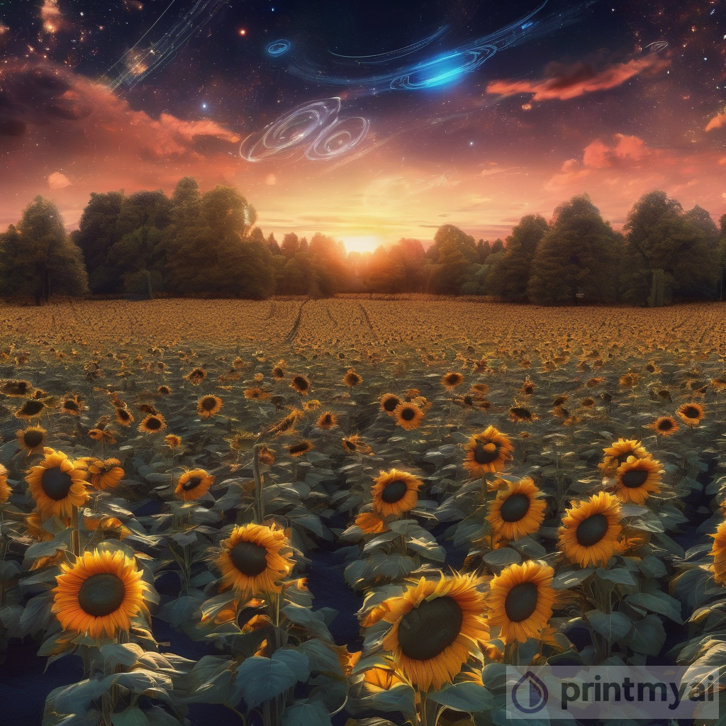 A Dazzling Dusk in the Alien Sunflower Garden | PrintMyAi